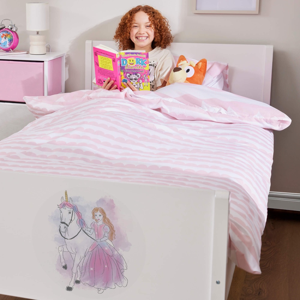 Kids White Single Bed – Princess and Unicorn