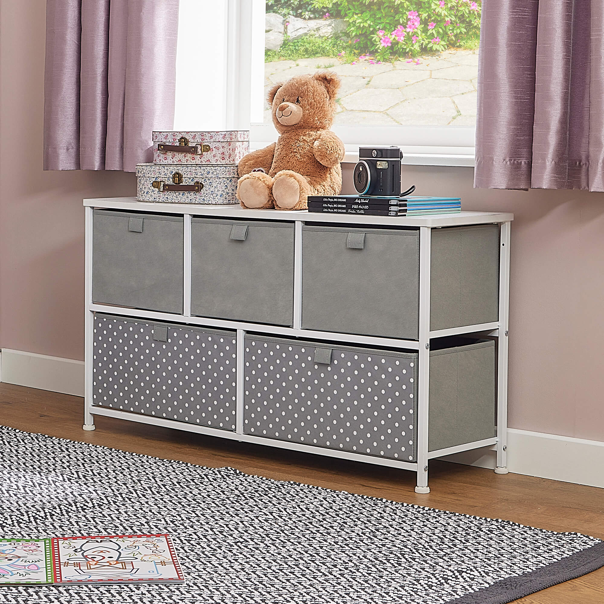 Grey Five Drawer Storage Chest