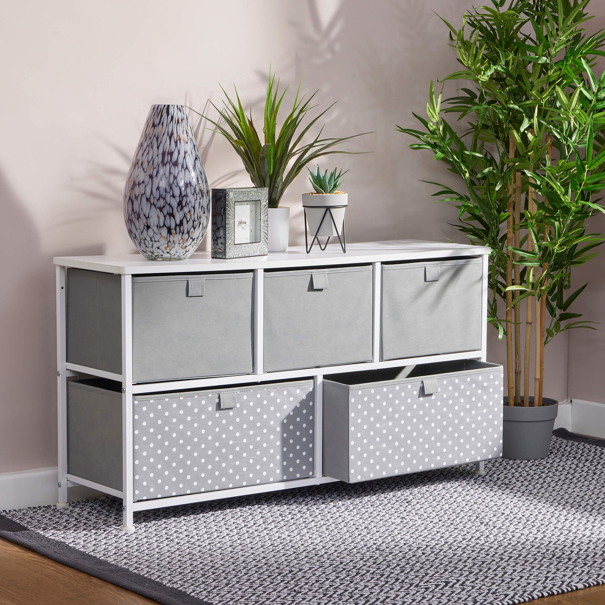 Grey Five Drawer Storage Chest