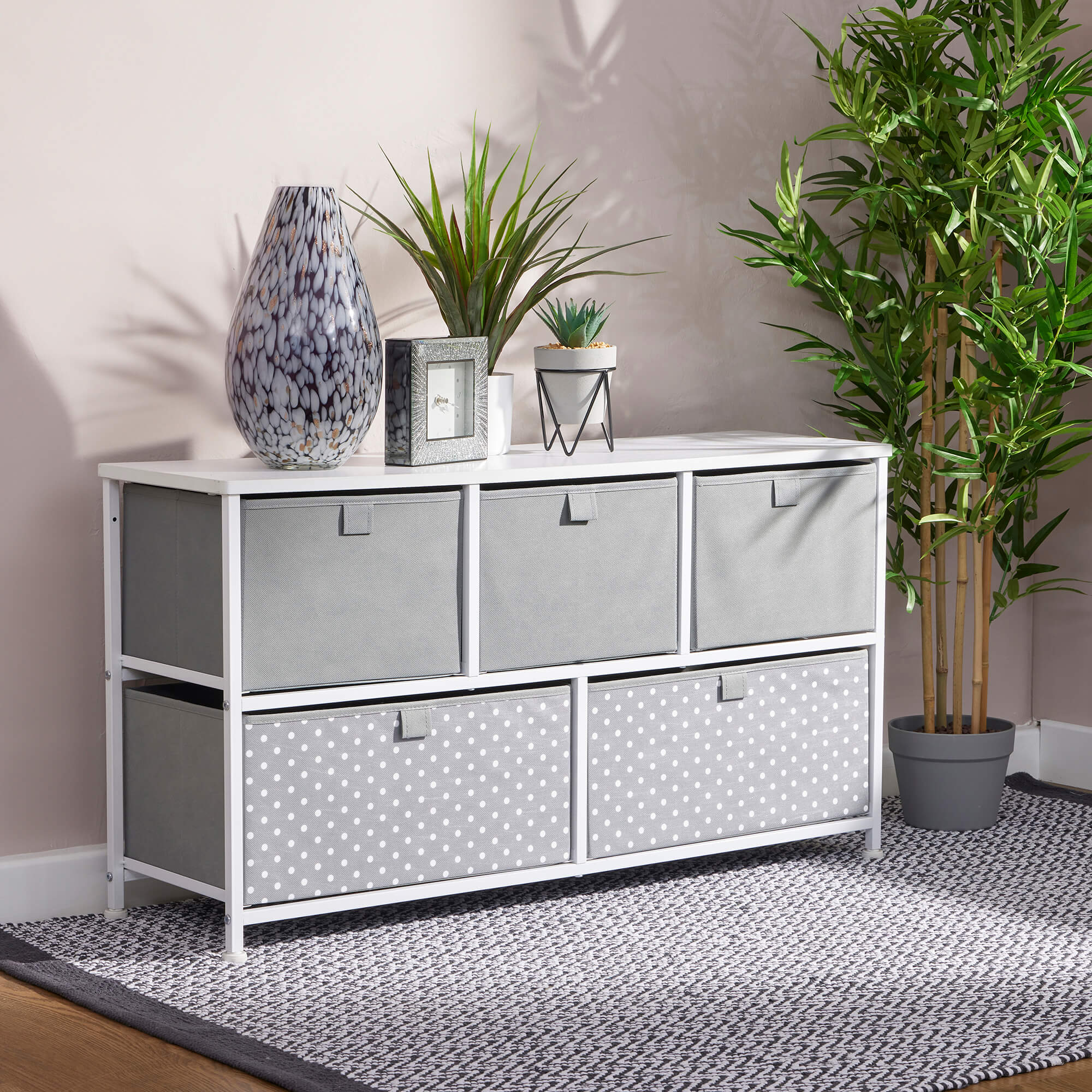 Grey Five Drawer Storage Chest