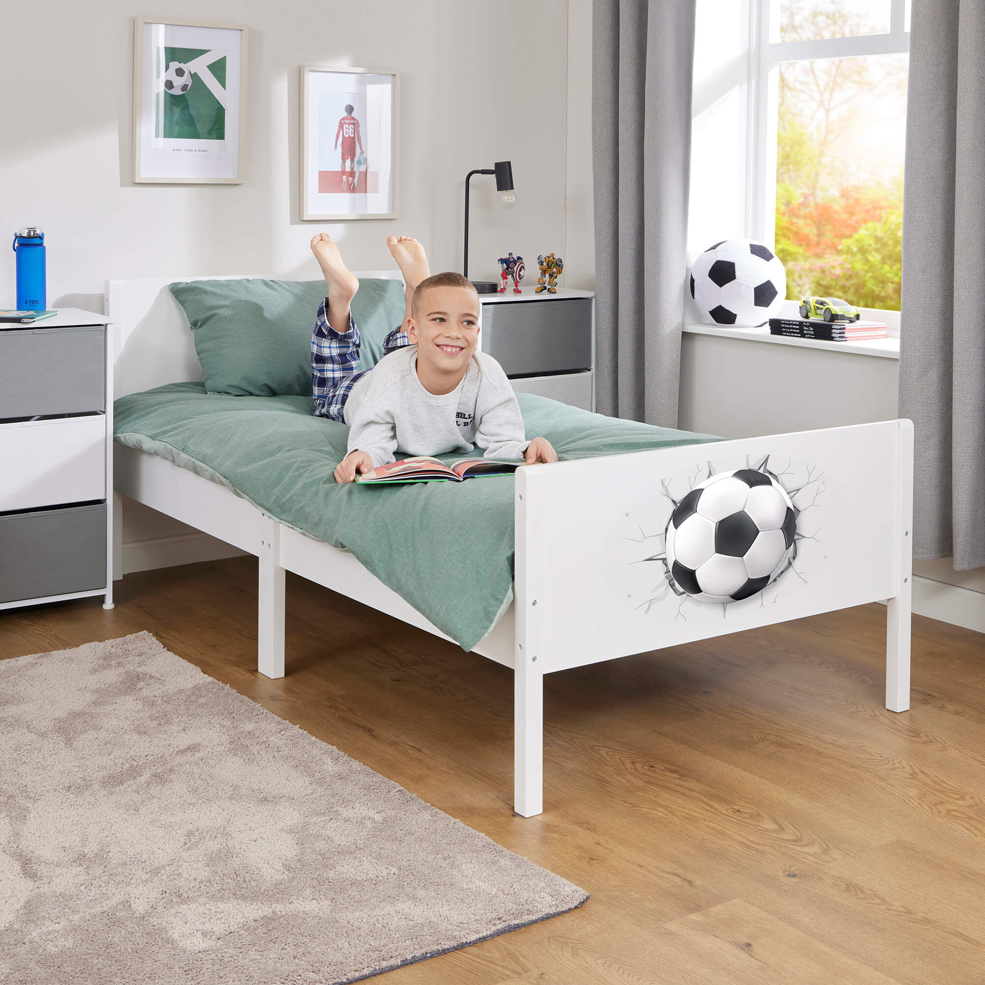 Kids White Single Bed – Football