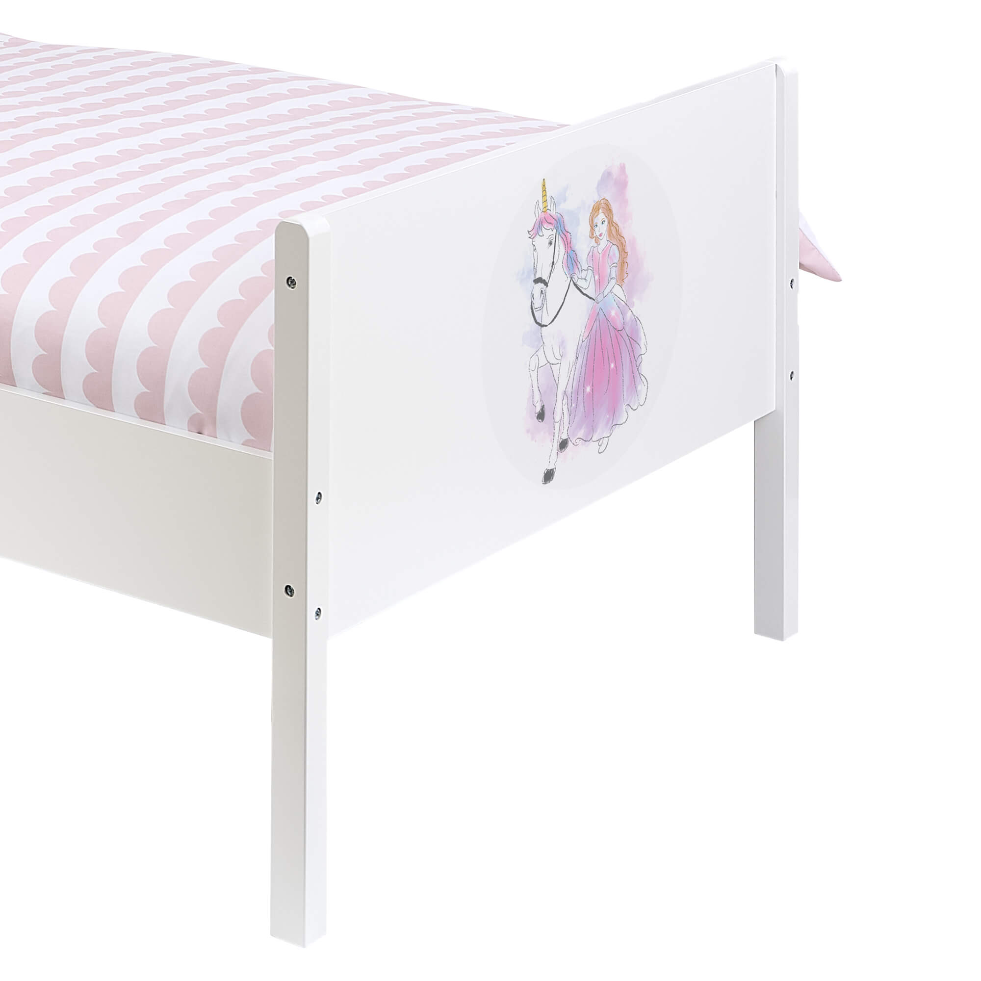 Kids White Single Bed – Princess and Unicorn