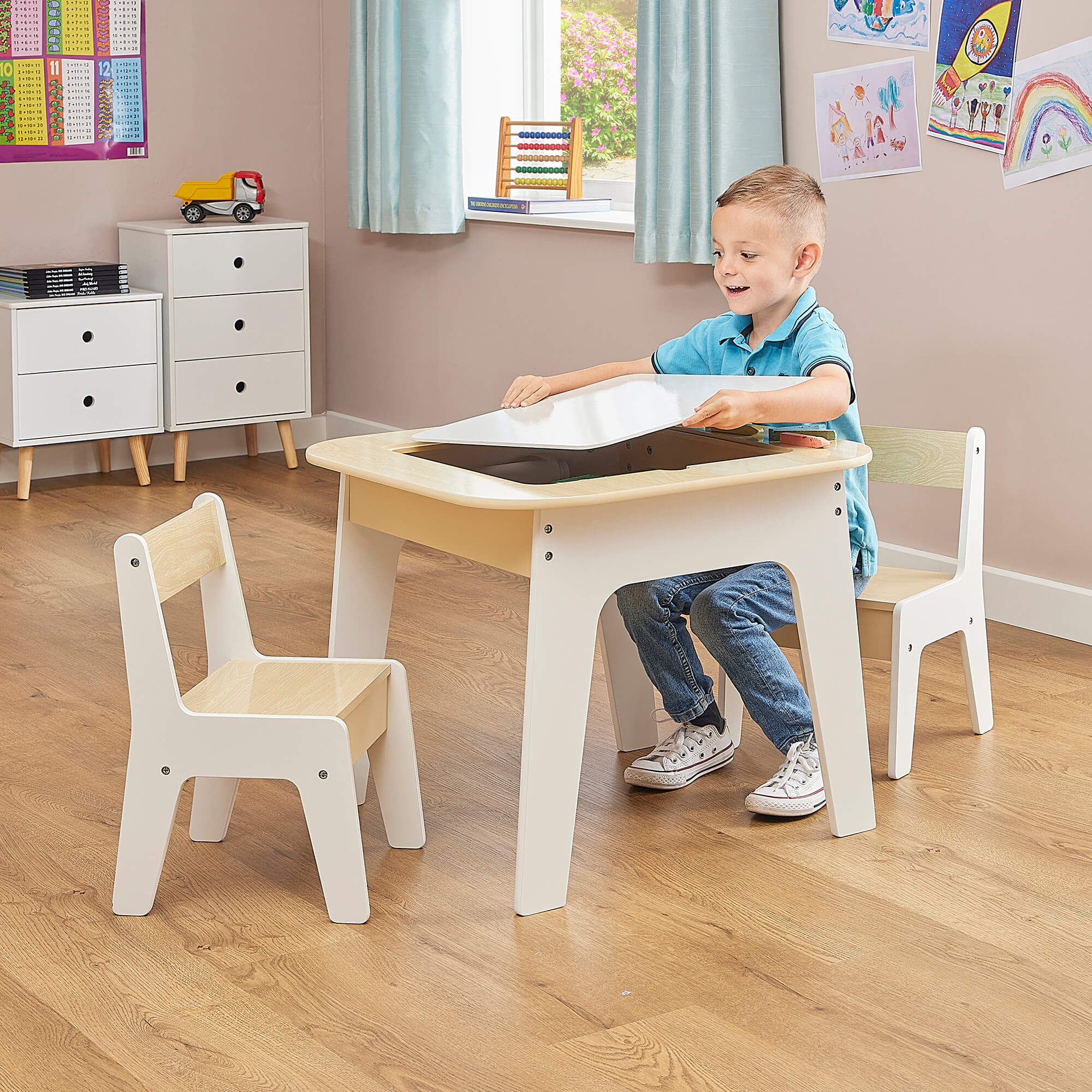 Kids 3-in-1 Storage Table and Two Chairs Set | Liberty House Toys