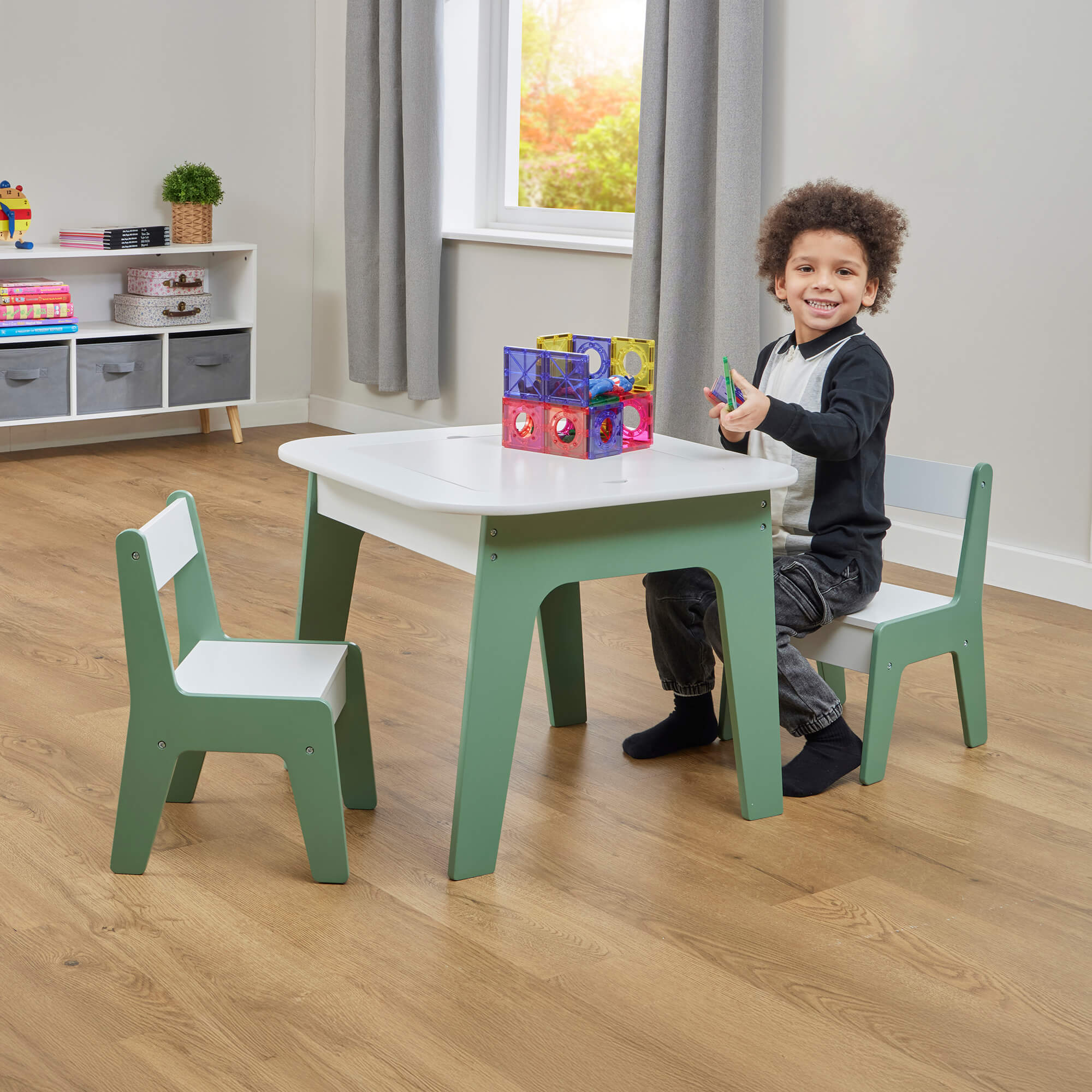 Kids 4-in-1 Play Table and Two Chairs Set