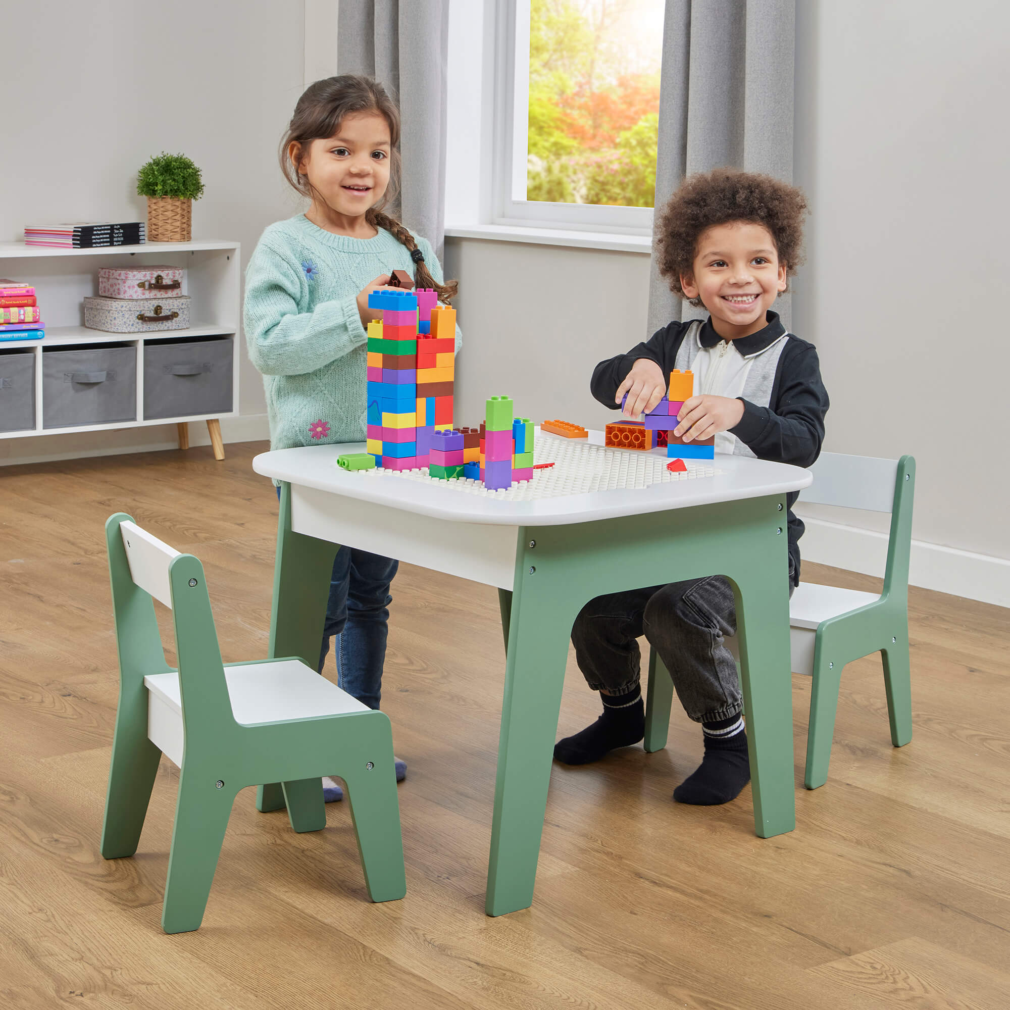 Kids 4-in-1 Play Table and Two Chairs Set