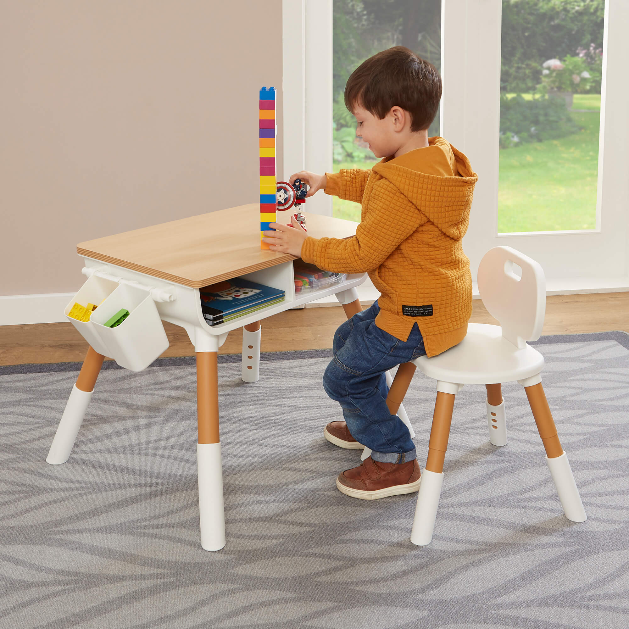 Kids Scandi Height Adjustable Table and Chair Set - White & Pine ...