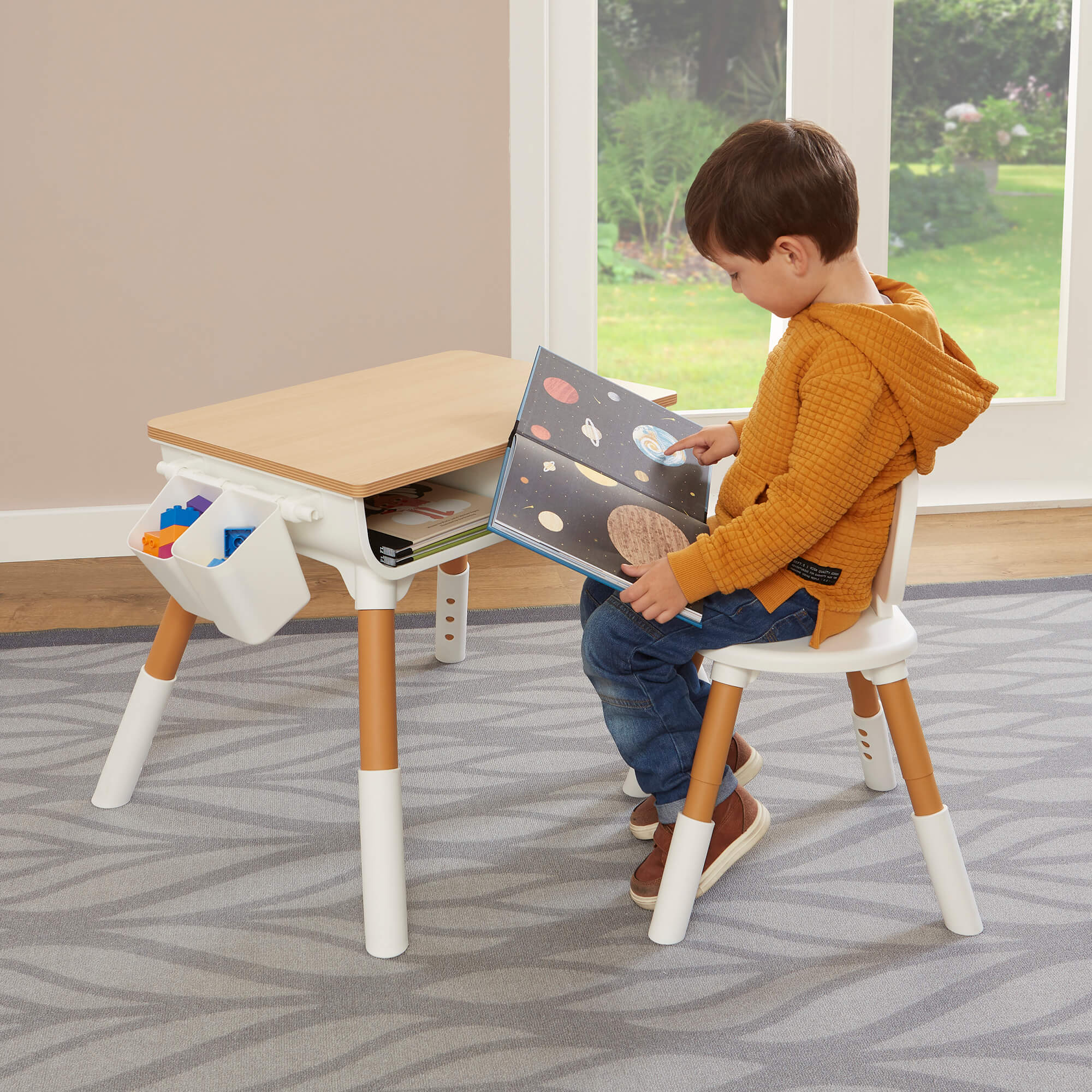 Kids Scandi Height Adjustable Table and Chair Set - White & Pine ...