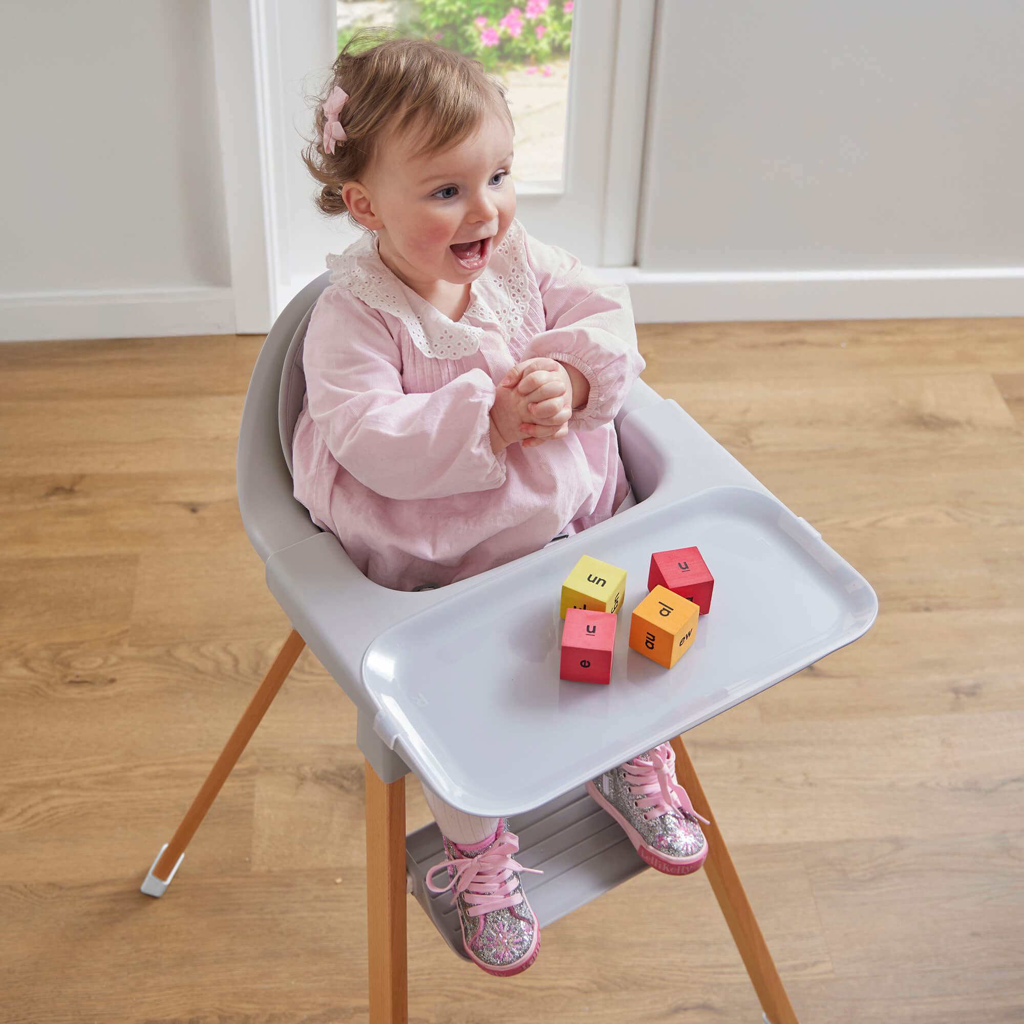 Kids High Chair – Grey and Beechwood